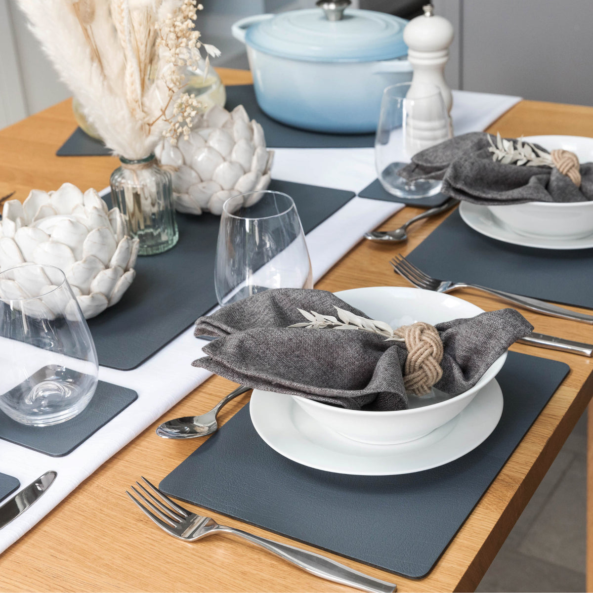 Slate Grey Recycled Leather Placemat & Coaster Sets | Lara-May Collection